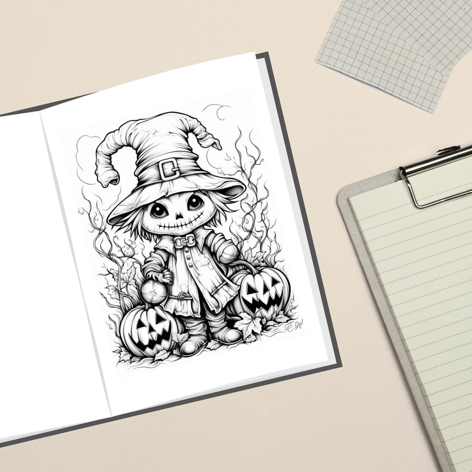 Scarecrow Halloween Coloring Page, Pumpkin Design (PDF) - Etsy