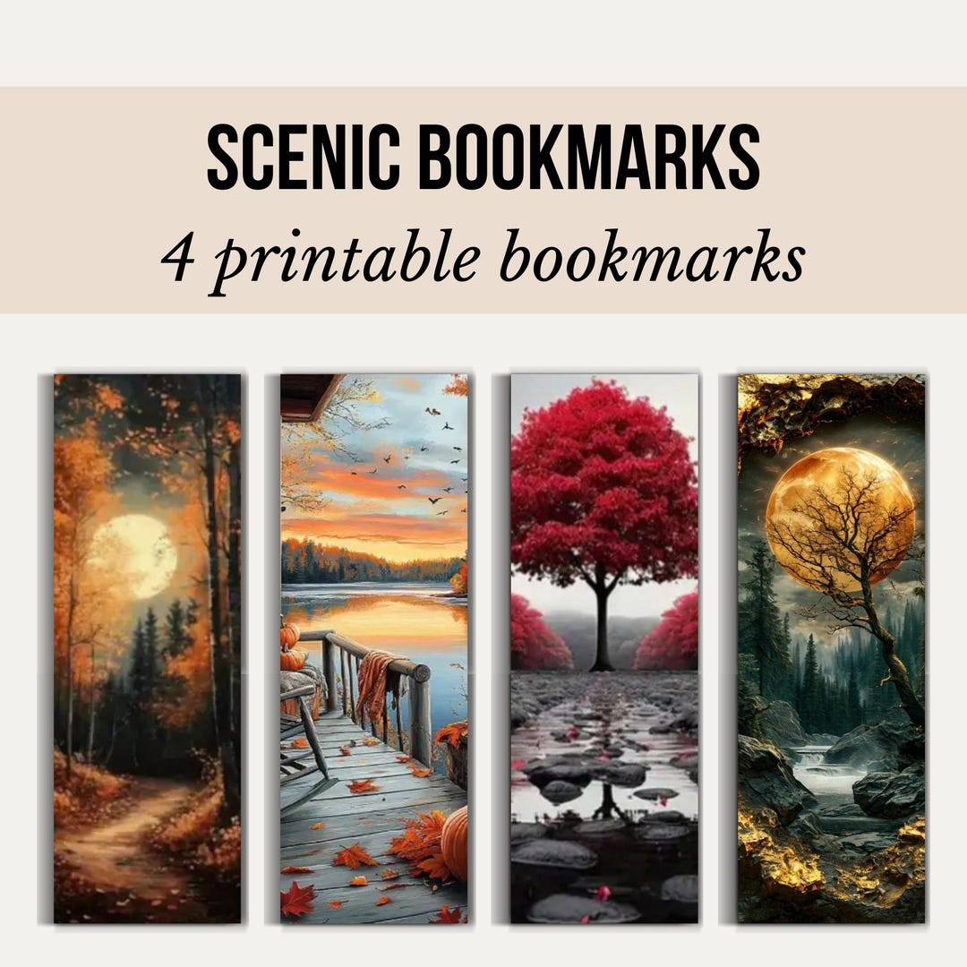 Scenic Printable Bookmarks, Sunset, Trees, Gift for Book Lover, Book ...