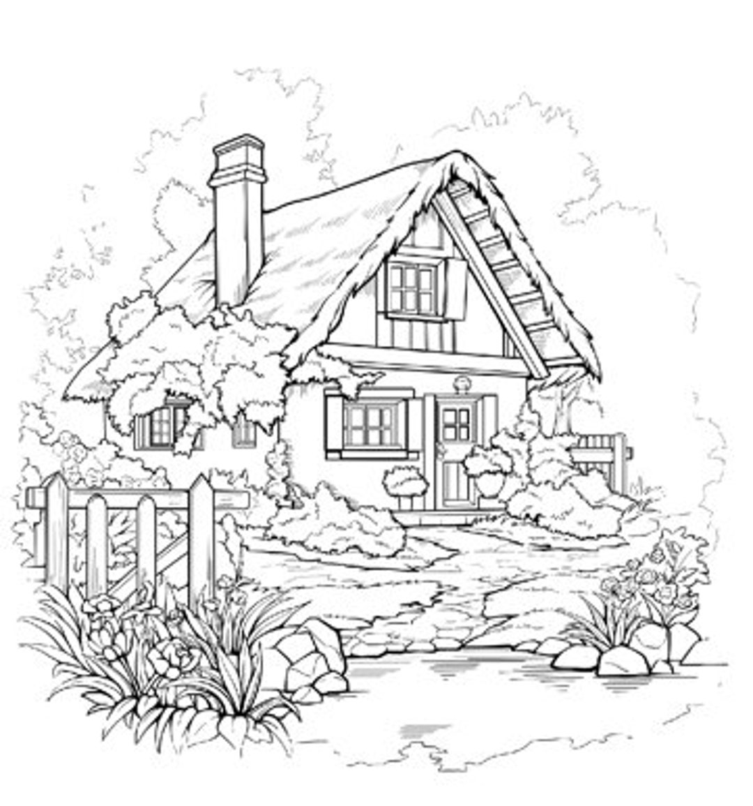 Scenic House Coloring Page - Etsy