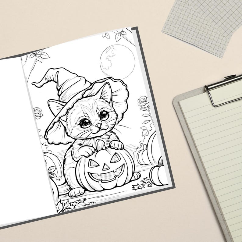 Cute Halloween Cat Coloring Page, Spooky Pumpkin Printable (PDF) - Etsy