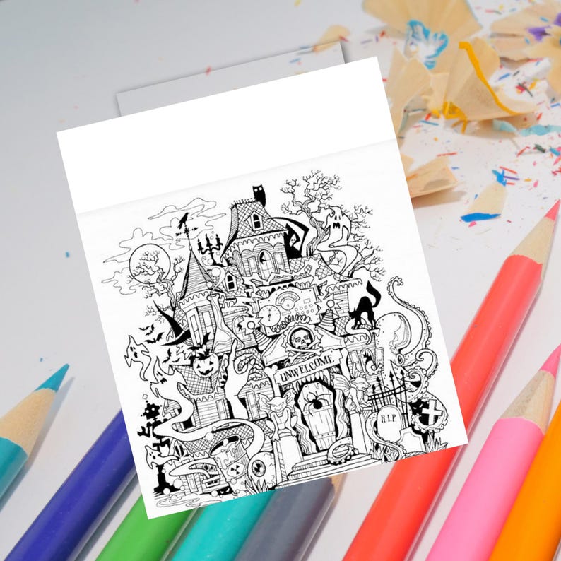 Haunted House Halloween Coloring Page, Pdf Picture, Digital, Coloring ...