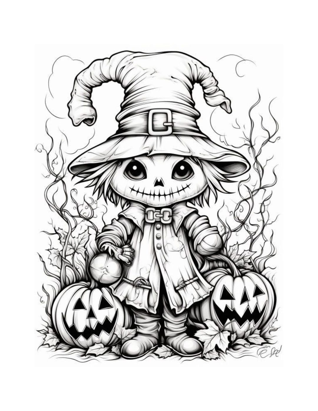 Scarecrow Halloween Coloring Page, Pumpkin Design (PDF) - Etsy