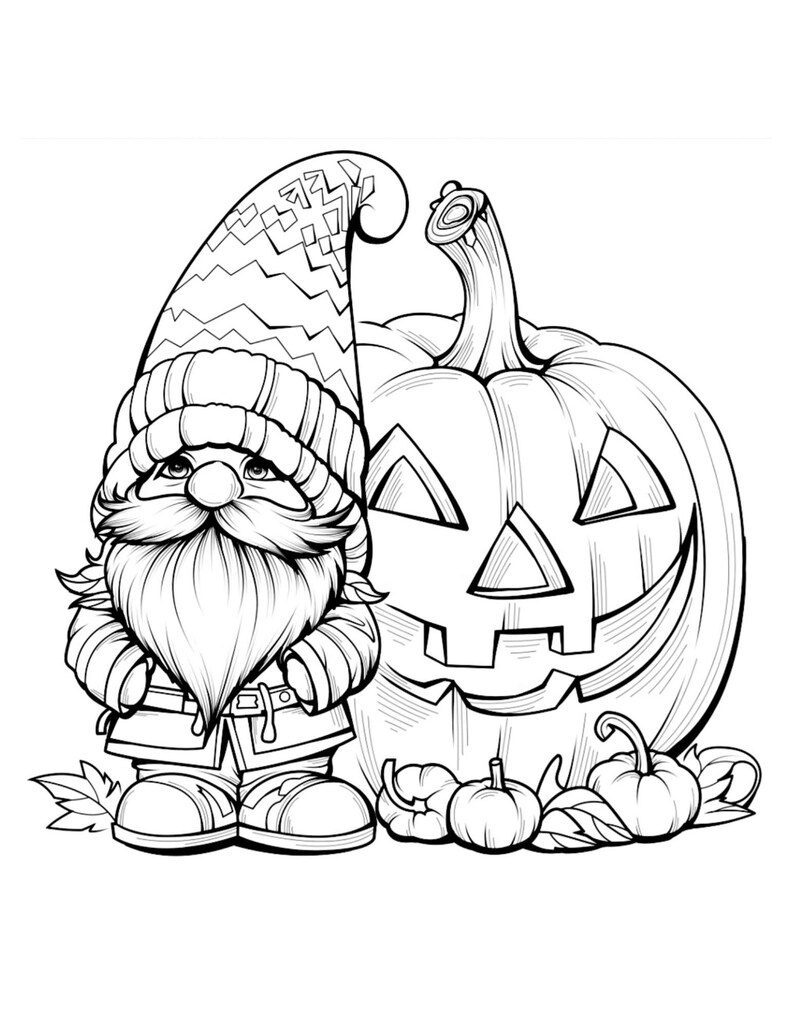 Gnome Halloween Coloring Page, Pdf Picture, Digital, Coloring Page ...