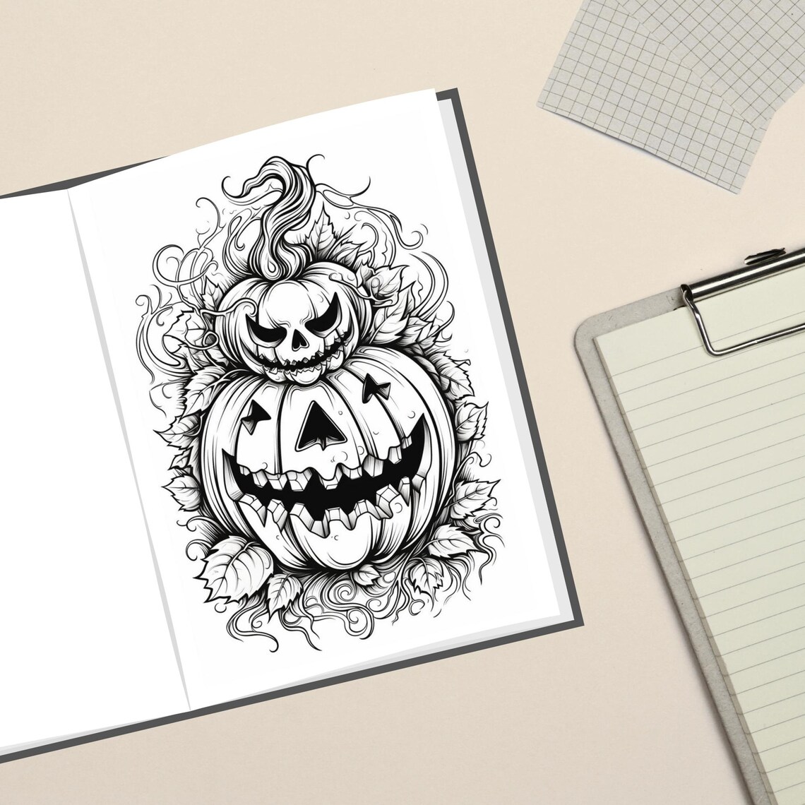 Spooky Pumpkin Halloween Coloring Page (PDF) - Etsy
