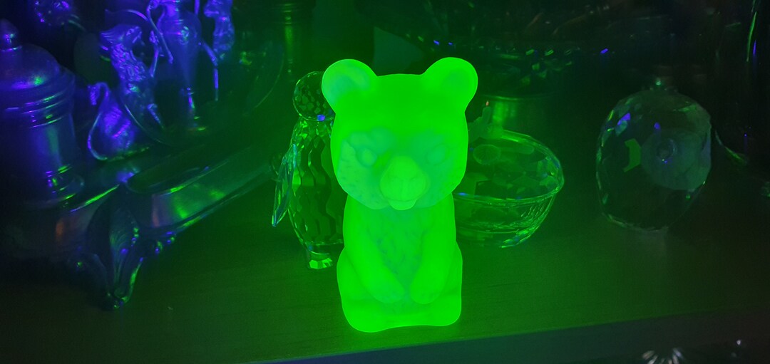 Czech Uranium Glass Green Bear Collectible - Etsy