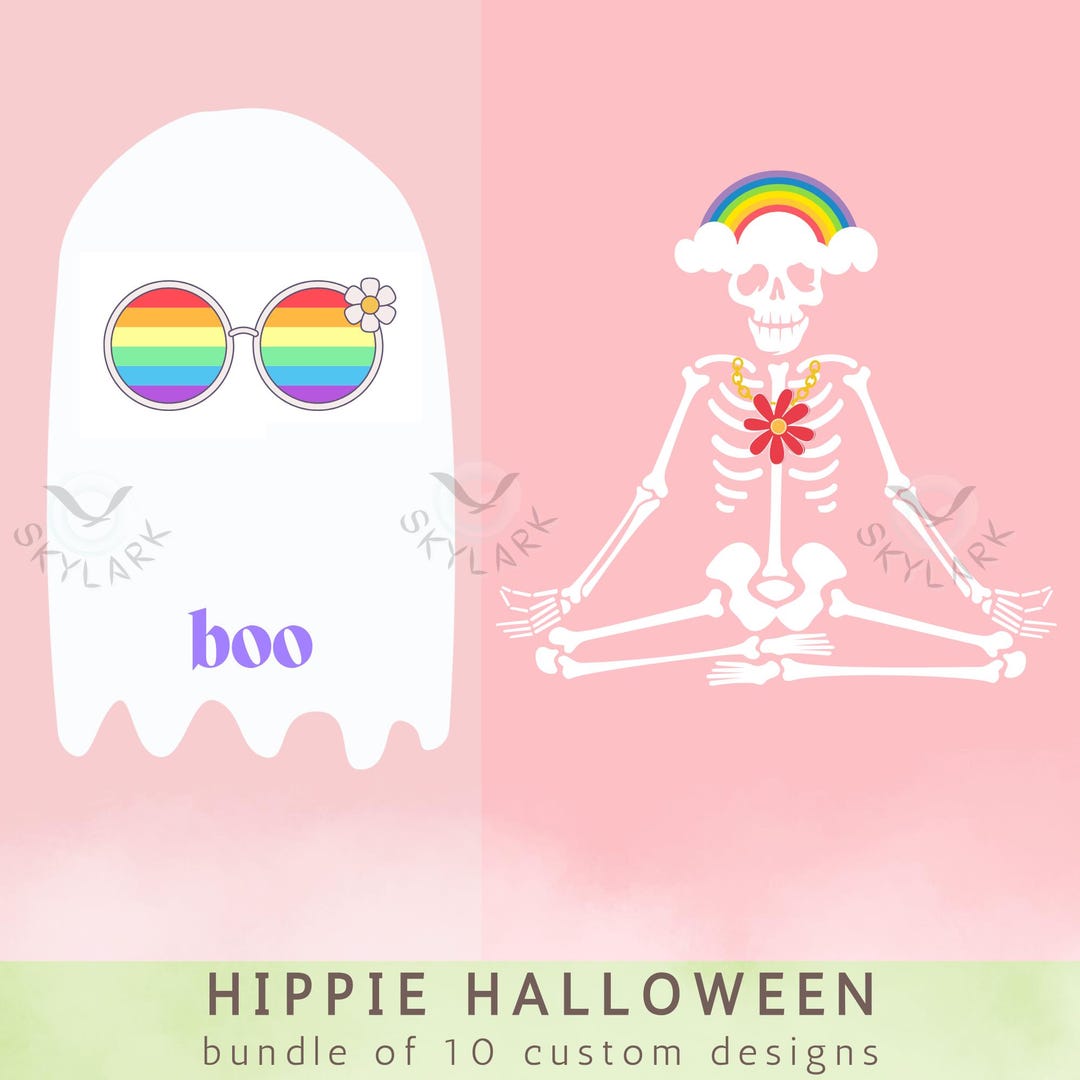 Hippie Halloween Bundle, Printable Digital Designs, Cute Halloween ...