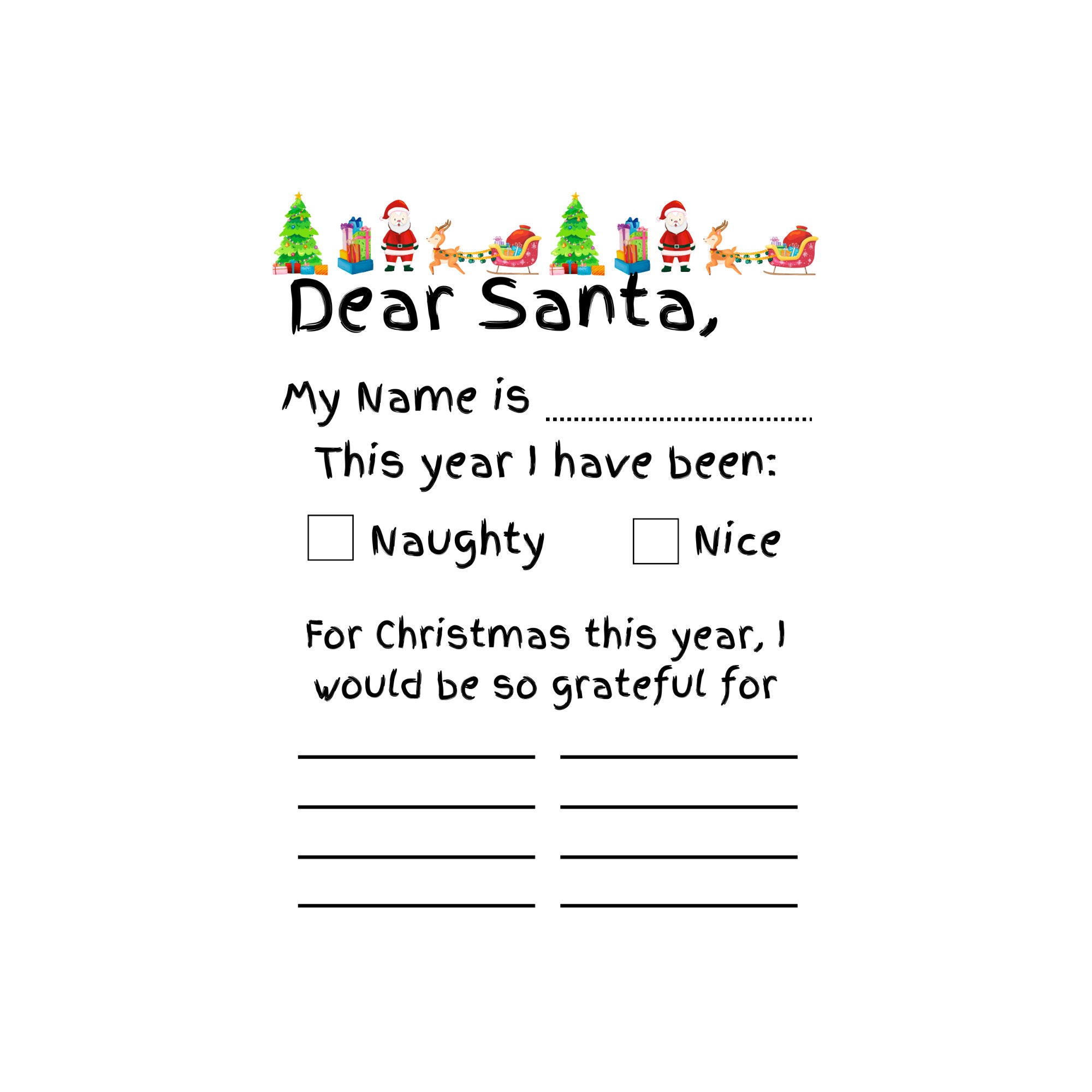 Letter to Santa Claus Christmas Wish List Christmas Printable for Kids ...
