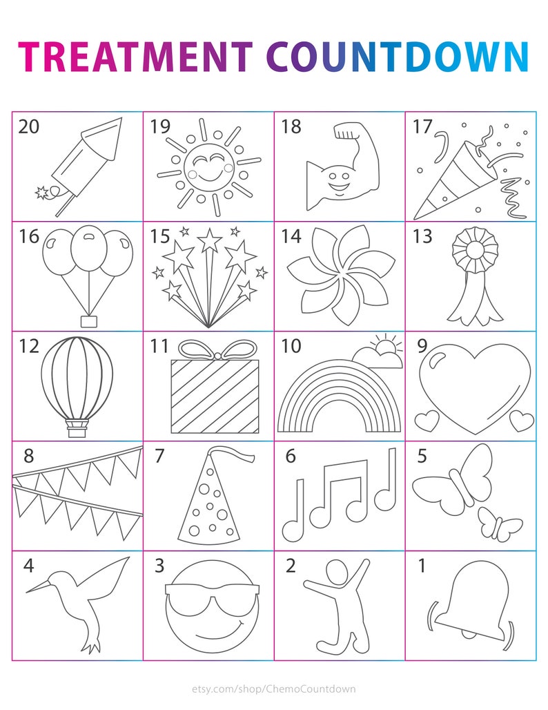 Premium Chemo Countdown Coloring Page 12 Count Options 5 - Etsy