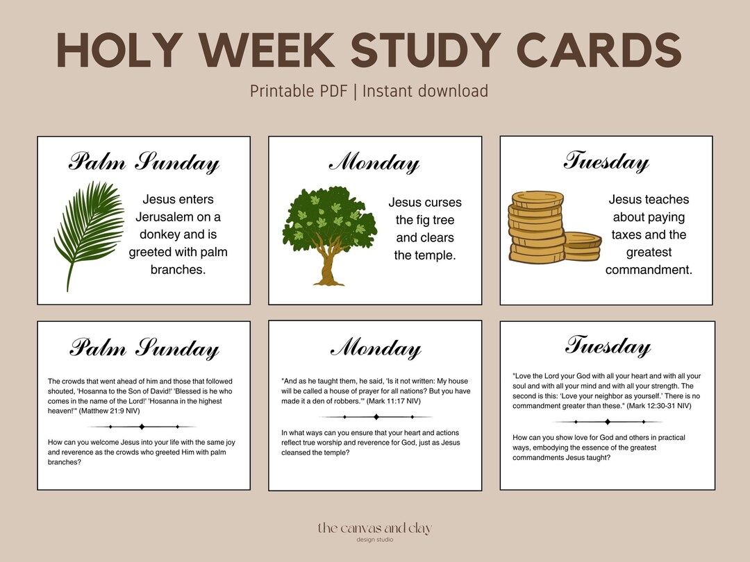 Bible Holy Week Study Cards, Holy Week Study Cards Printable, Easter ...