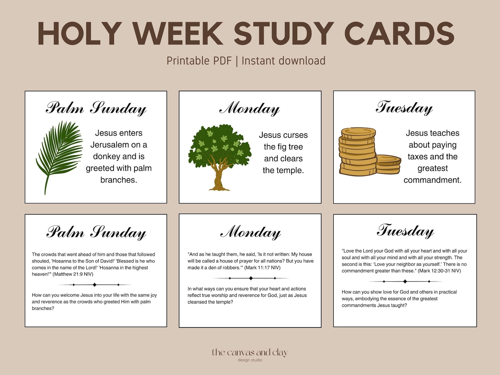 Bible Holy Week Study Cards, Holy Week Study Cards Printable, Easter ...