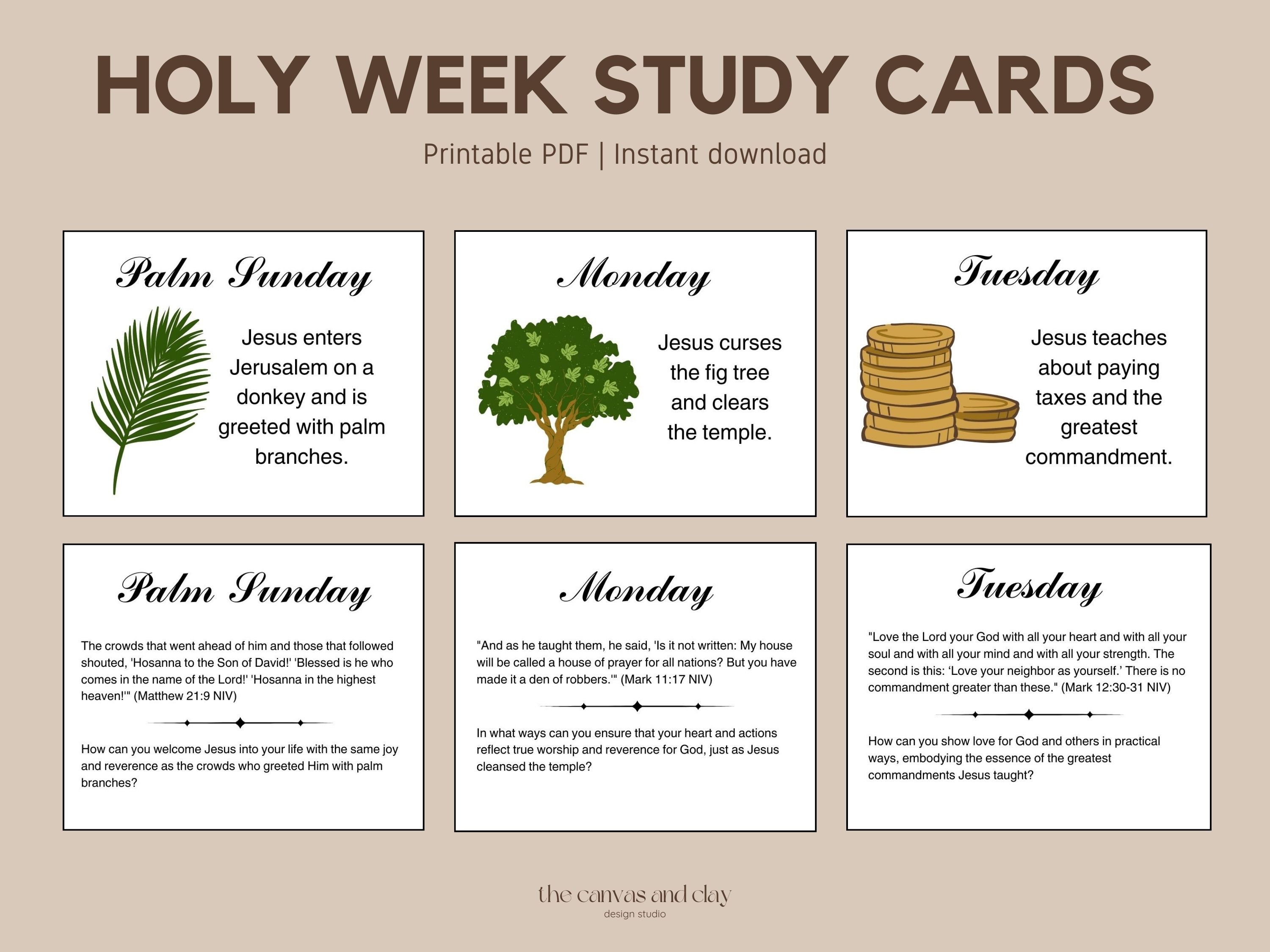 Bible Holy Week Study Cards, Holy Week Study Cards Printable, Easter ...