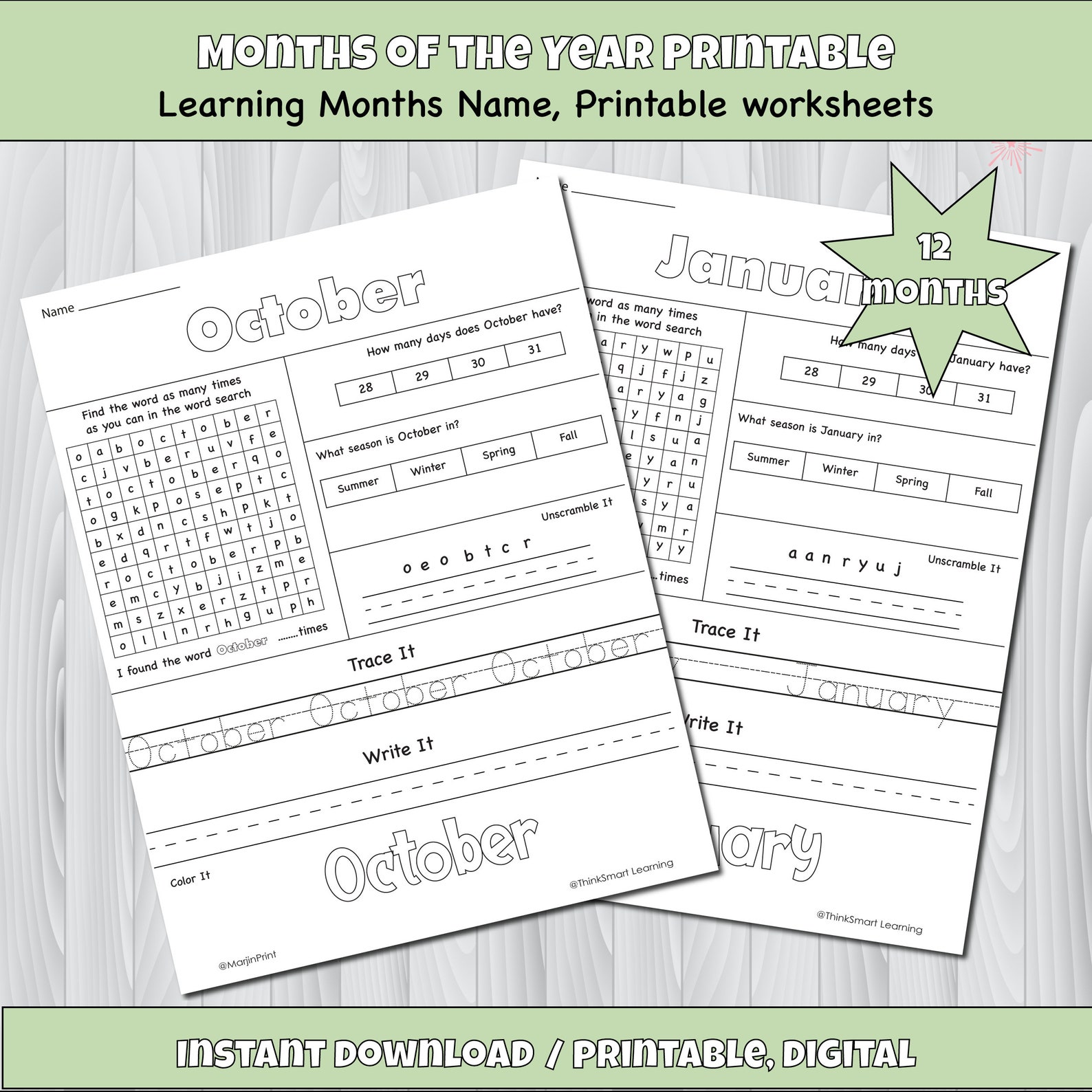 Months of the Year Worksheets Printable, Kindergarten Curriculum ...