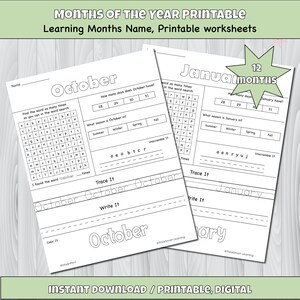 Months of the Year Worksheets Printable, Kindergarten Curriculum ...