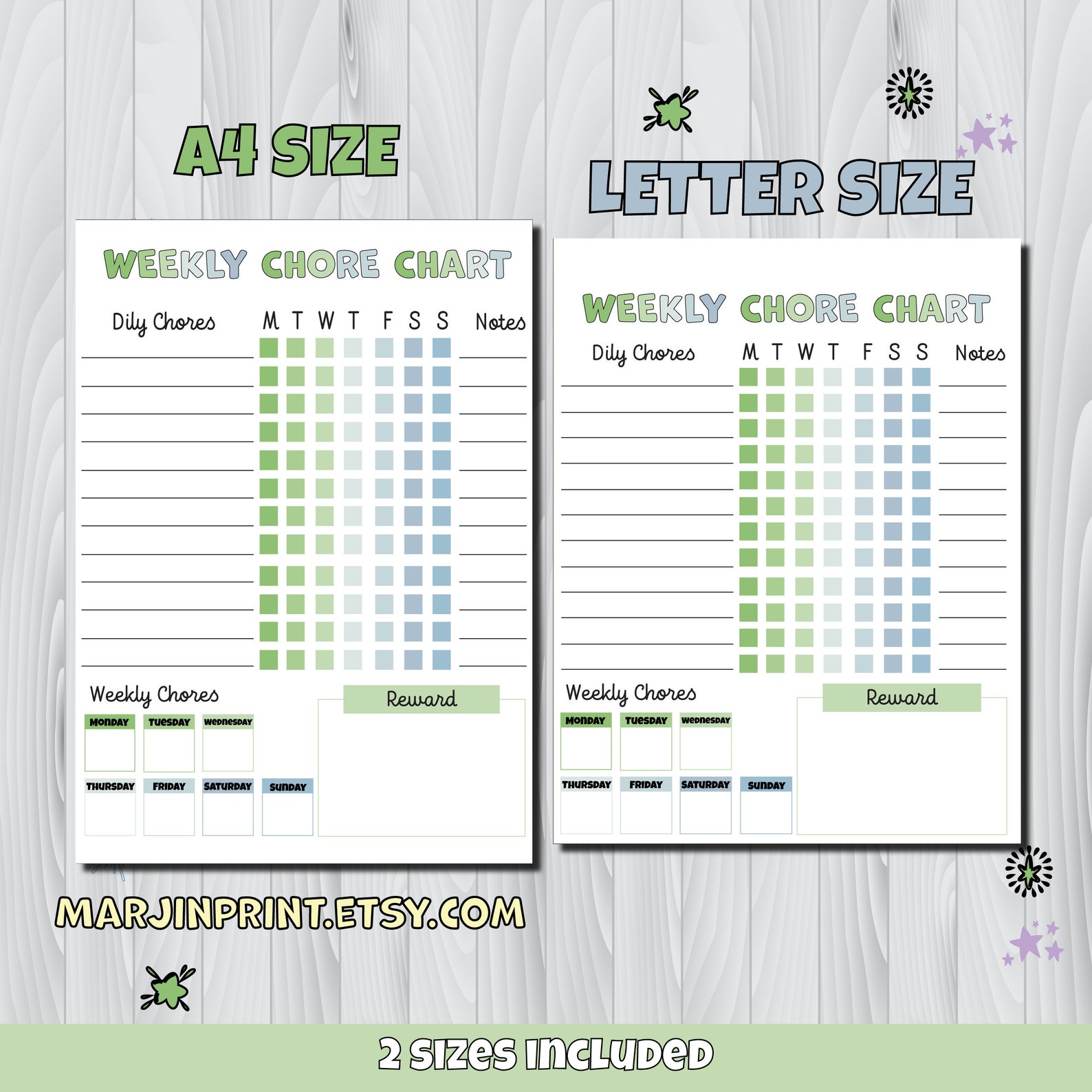 Editable Chore Chart for Kids Printable Daily Weekly Responsibility ...