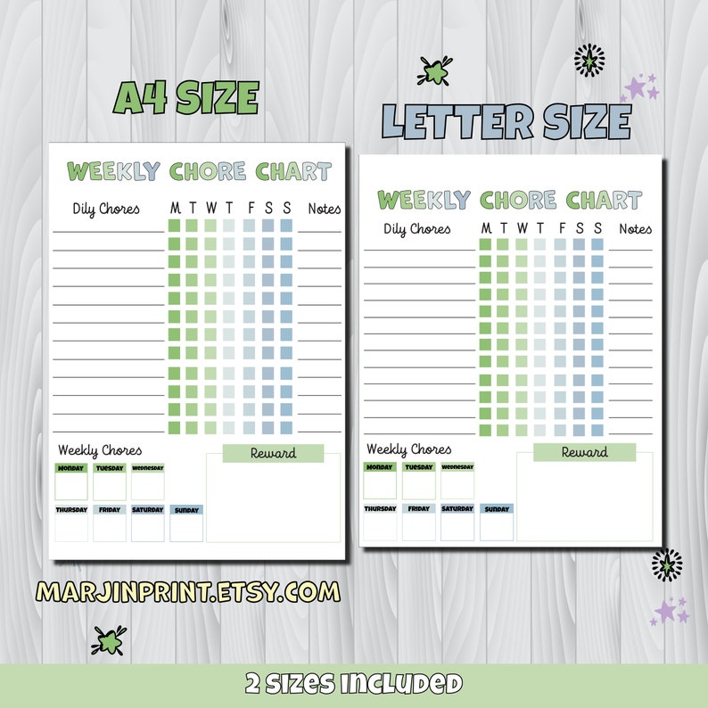 Editable Chore Chart for Kids Printable Daily Weekly Responsibility ...