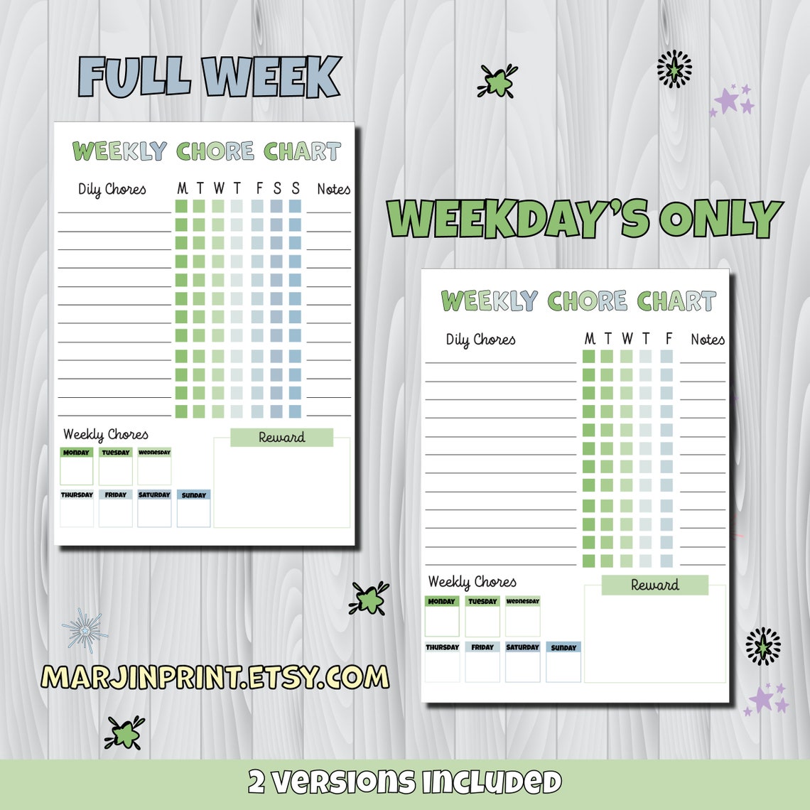 Editable Chore Chart for Kids Printable Daily Weekly Responsibility ...