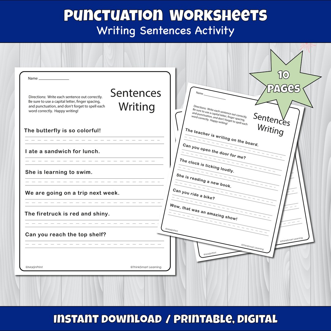 10 Sentence Writing Worksheets, Punctuation Practice Capital Letters ...