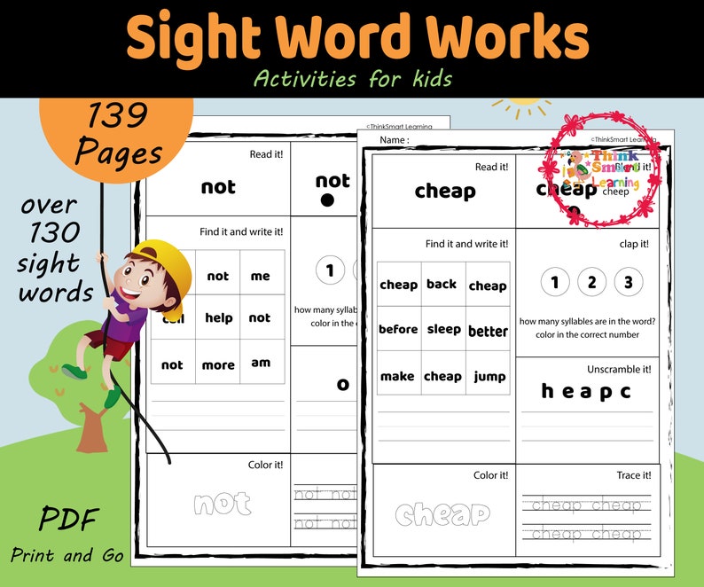 130 Printable Fry's First Hundred Sight Word Worksheets. Kindergarten ...
