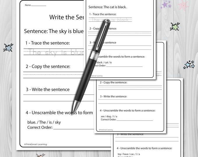 Write the Sentence Worksheets, Handwriting Trace Fun Facts, Printable ...