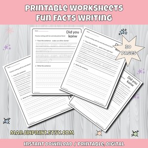 Handwriting Trace Fun Facts, Printable Sentences Writing Practice ...