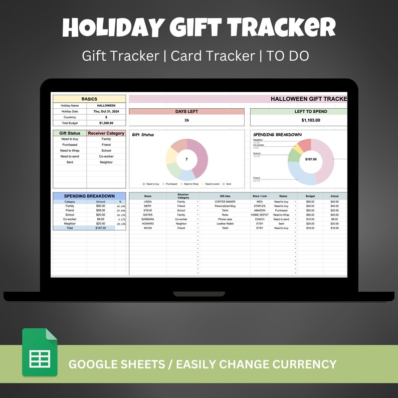 Christmas Gift Tracker Spreadsheet Gift Tracking Master With Holiday ...