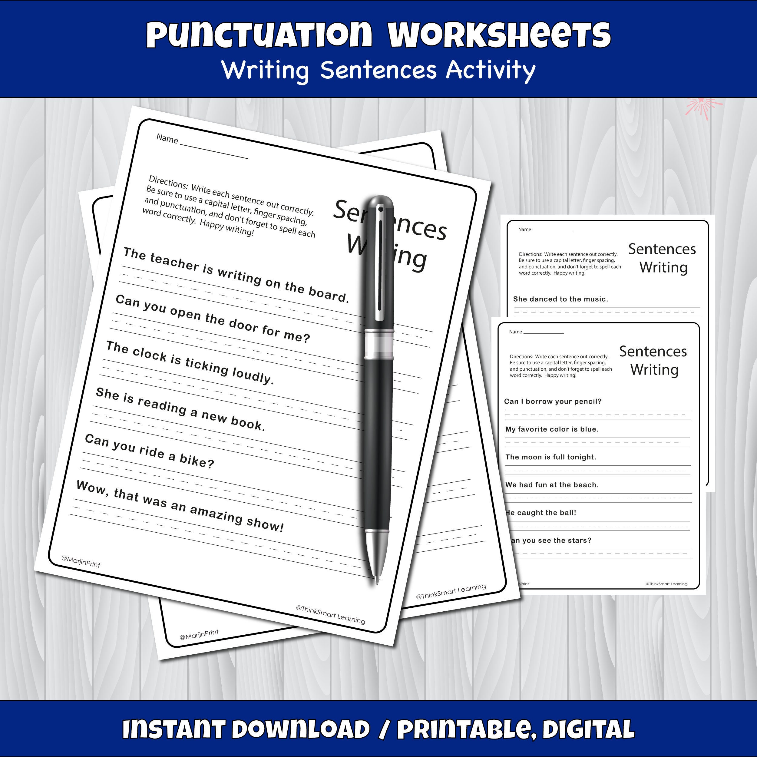10 Sentence Writing Worksheets, Punctuation Practice Capital Letters ...