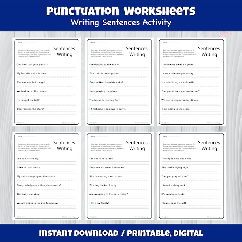 10 Sentence Writing Worksheets, Punctuation Practice Capital Letters ...