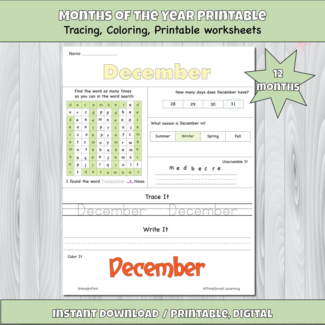 Months of the Year Worksheets Printable, Kindergarten Curriculum ...