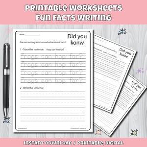 Handwriting Trace Fun Facts, Printable Sentences Writing Practice ...
