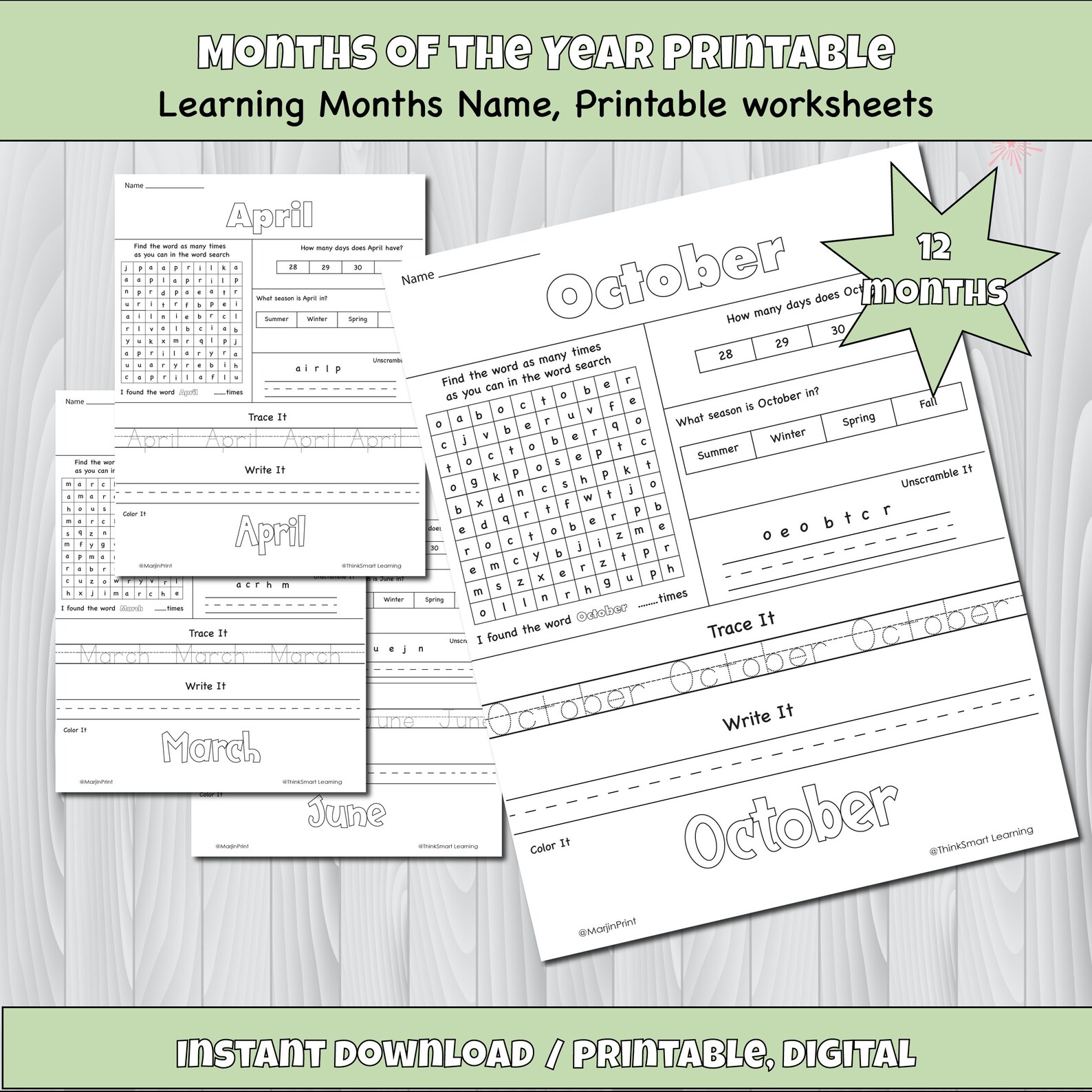 Months of the Year Worksheets Printable, Kindergarten Curriculum ...