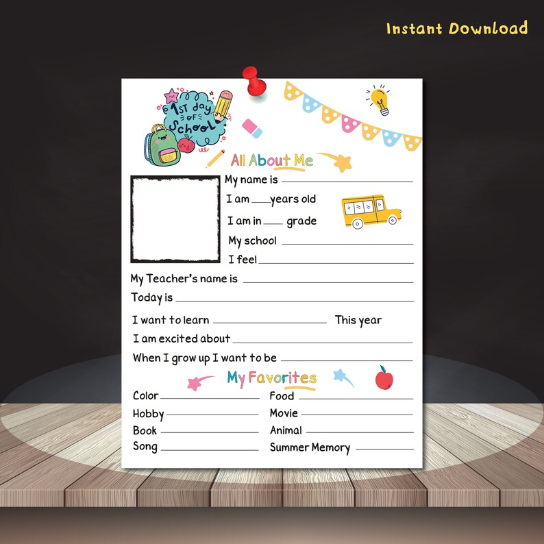 First Day of School Printable Interview Back to School Questionnaire School Memories, Kids ...