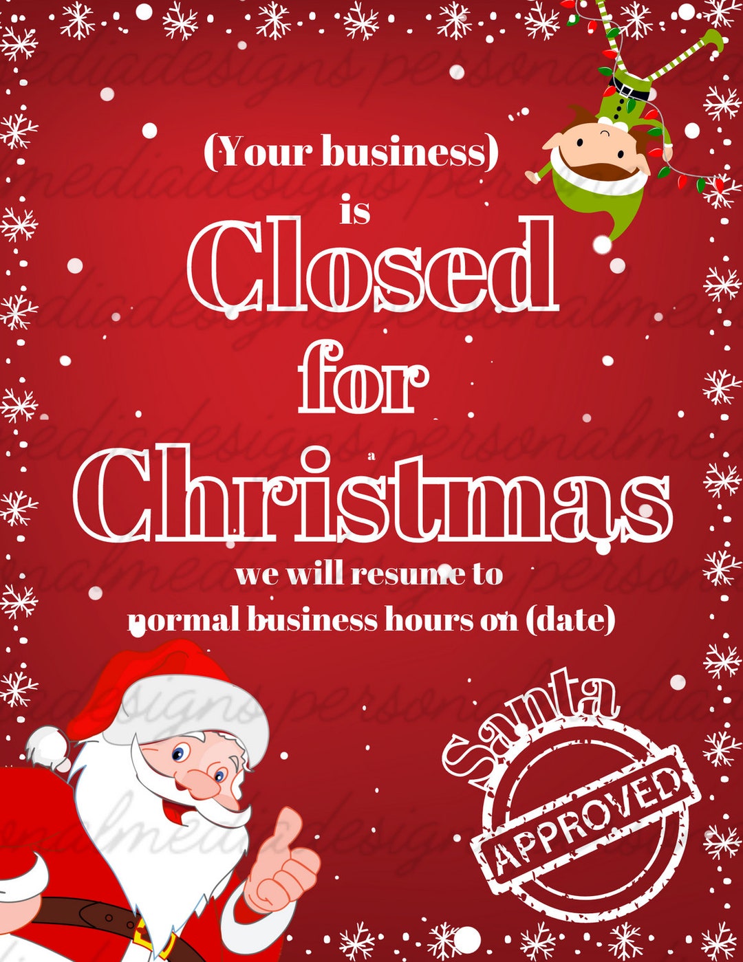 Santa Approved Closed for Holiday Sign – Red Humor Design, Digital ...