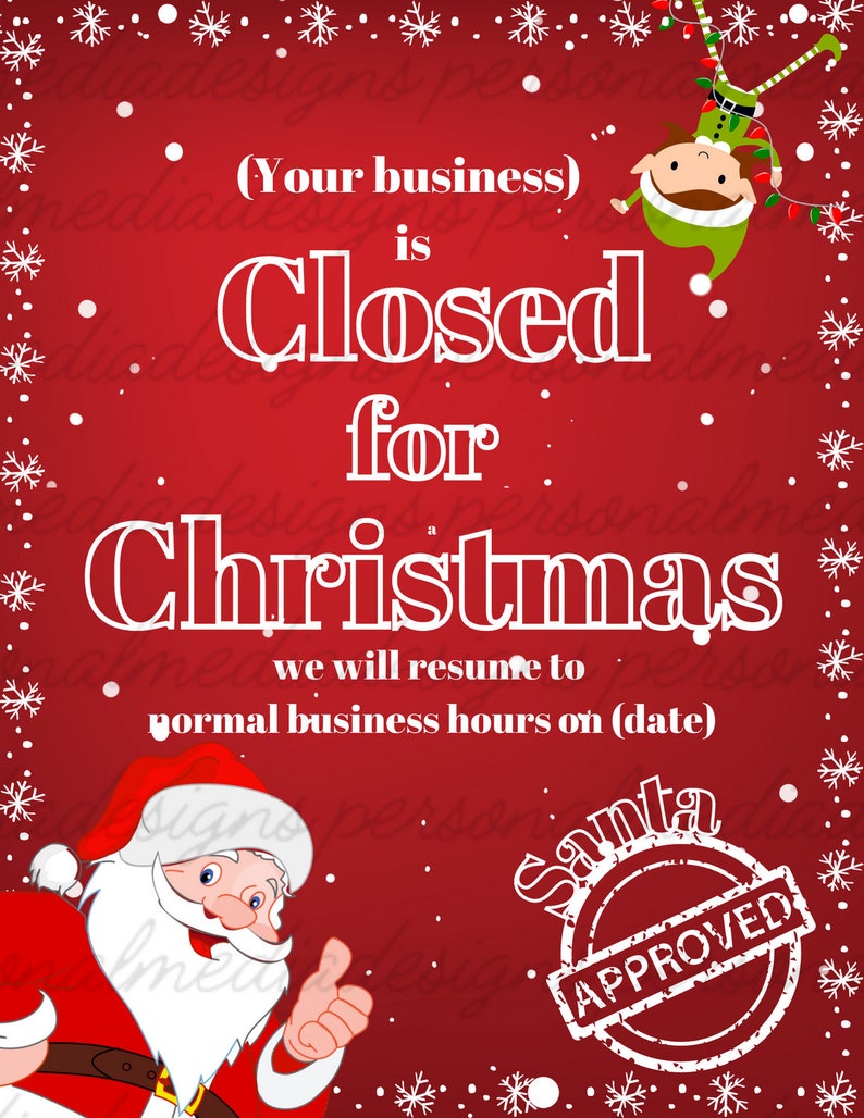 Santa Approved Closed for Holiday Sign – Red Humor Design, Digital ...