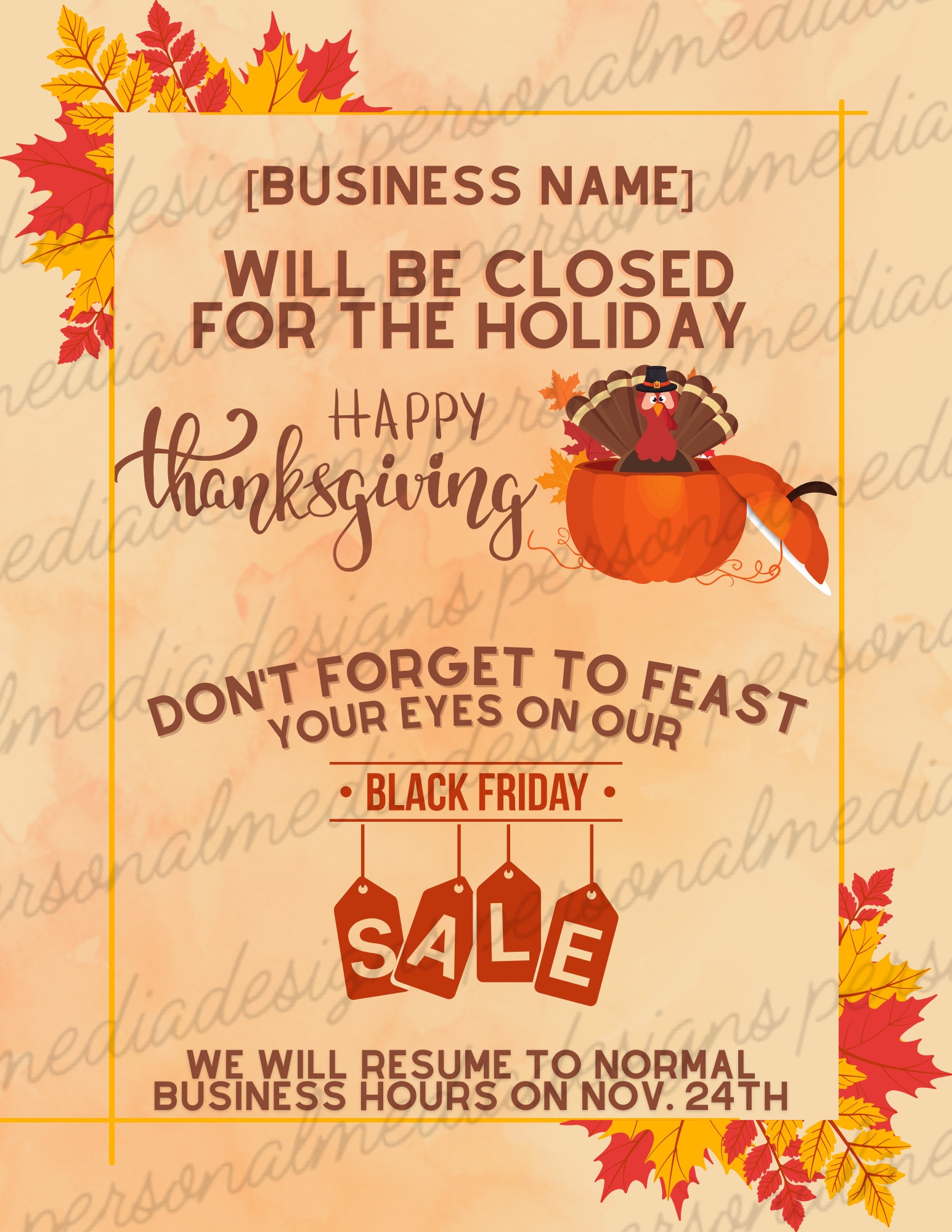 Closed for Thanksgiving, Closed for Holiday Falls Colors, Feast Your ...