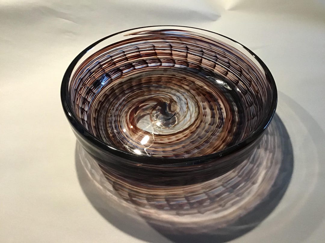 Signed J. Poirier Hand Blown Brown and Blue Swirl Glass Bowl - Etsy