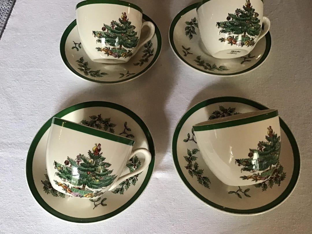 Set of 4 Spode Christmas Tree Cups and Saucers - Etsy