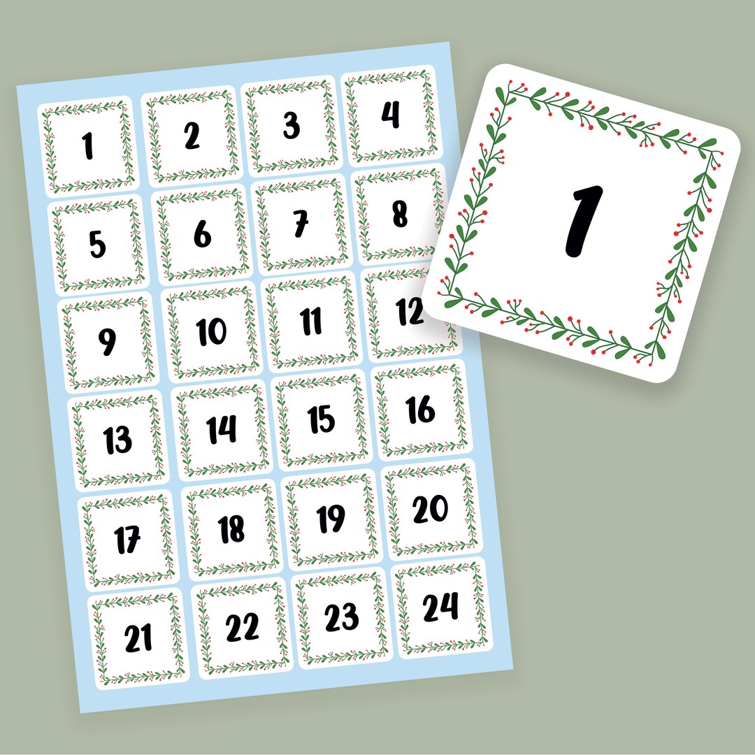 Christmas Countdown Wreath Square Labels Stickers Advent 24 - Etsy UK