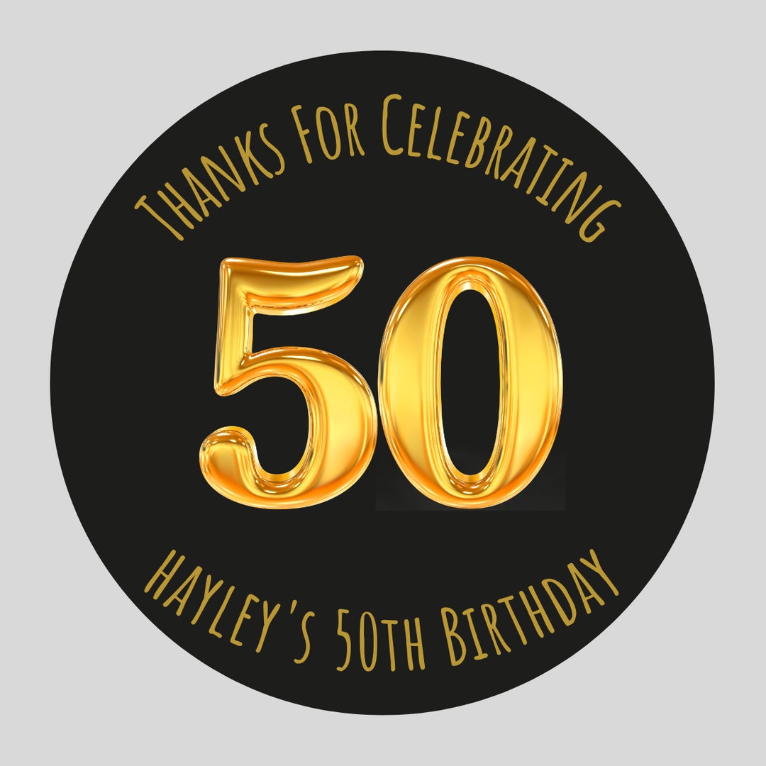 Personalised 50th Birthday Stickers Name Party Gift Bag Black Gold ...
