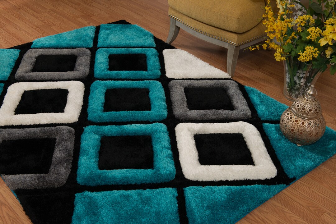 Style Shag Style Contemporary Pattern Geometric Aqua - Etsy