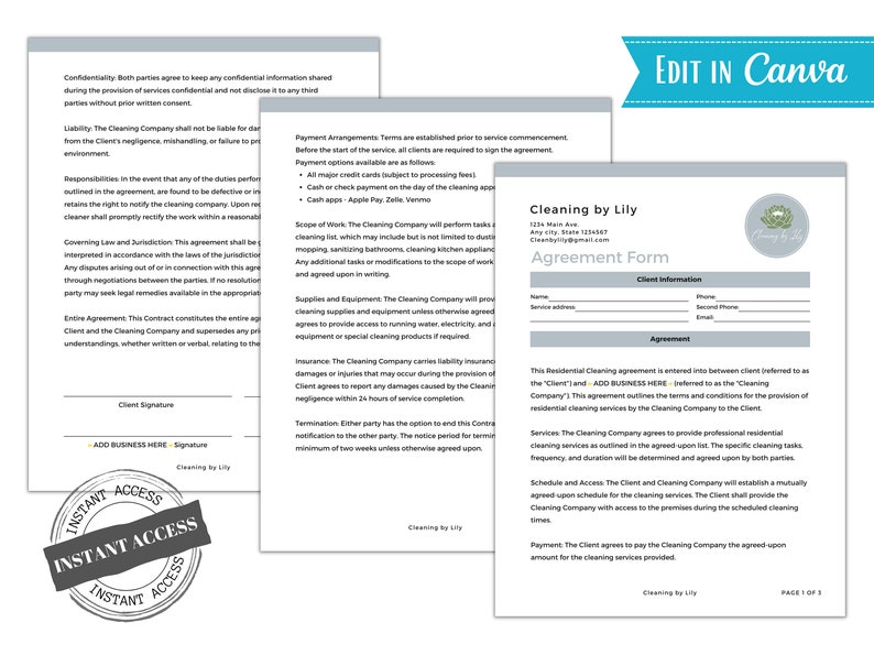Cleaning Agreement, Cleaning Template, Cleaning Contract Template ...