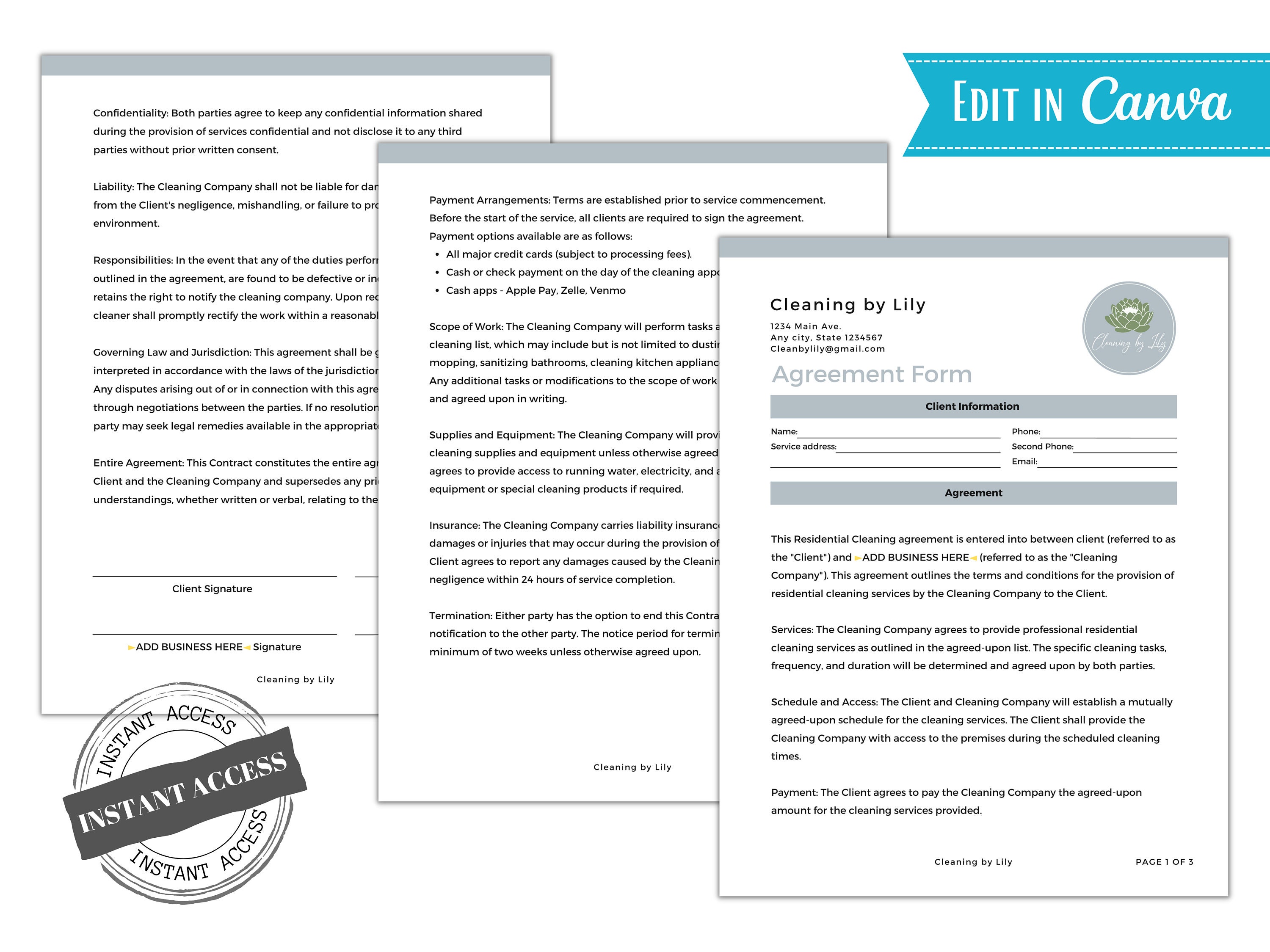 Cleaning Agreement, Cleaning Template, Cleaning Contract Template ...