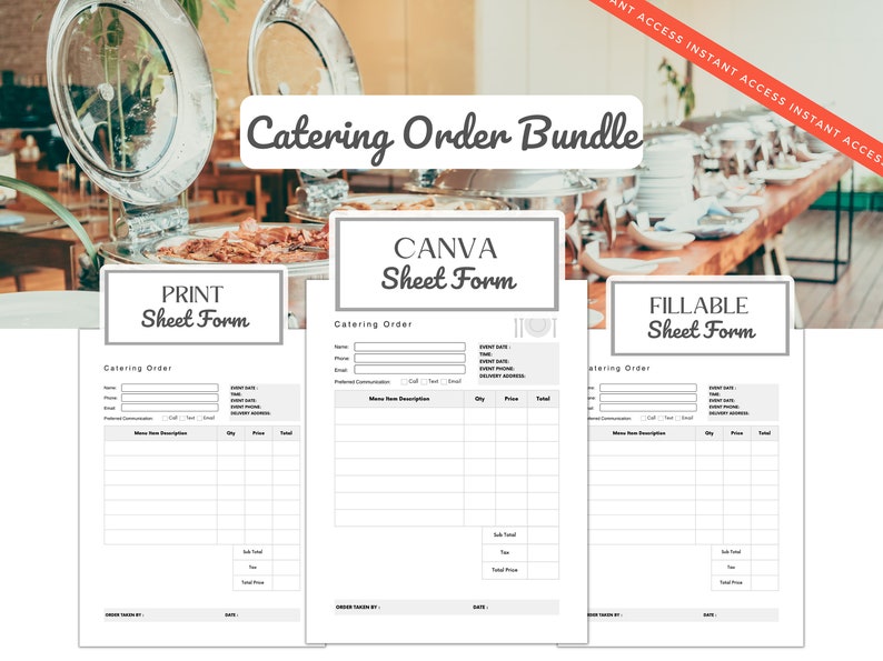 Catering Order Bundle, Catering Template, Editable Caterer, Minimalist ...