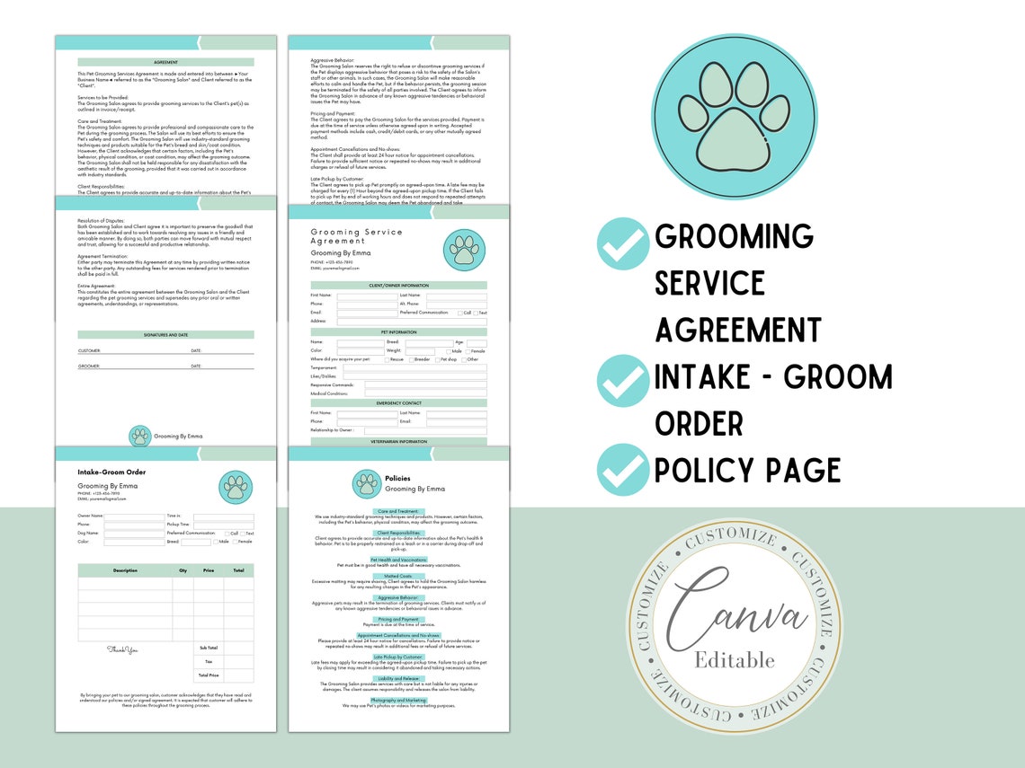Pet Grooming Agreement Bundle, Pet Grooming Template, Dog Contract ...