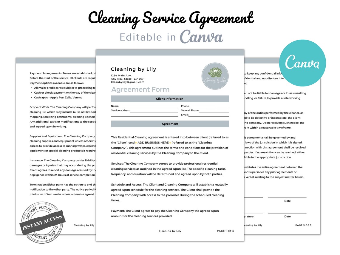 Cleaning Agreement, Cleaning Template, Cleaning Contract Template ...