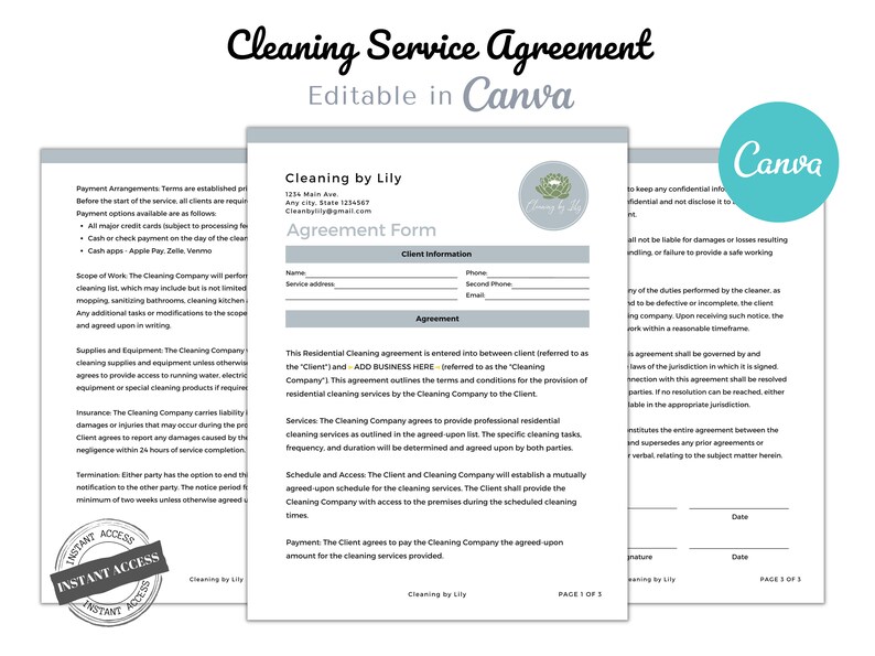 Cleaning Agreement, Cleaning Template, Cleaning Contract Template ...