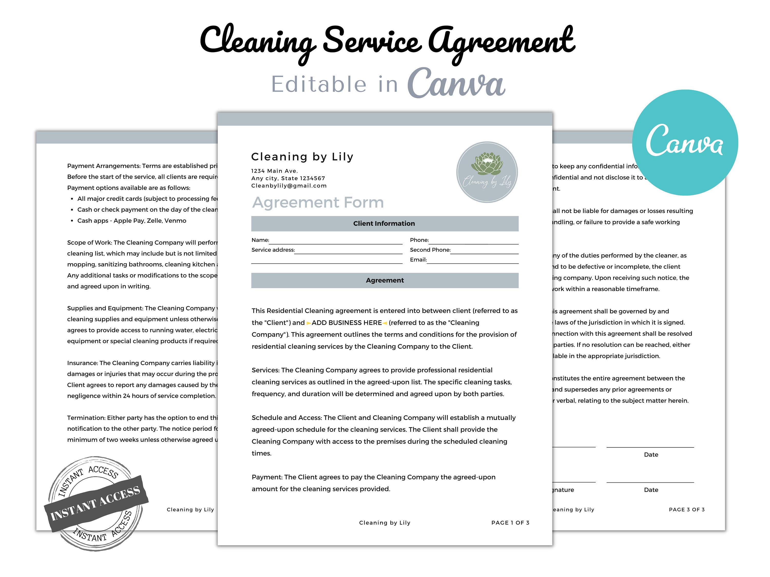 Cleaning Agreement, Cleaning Template, Cleaning Contract Template ...