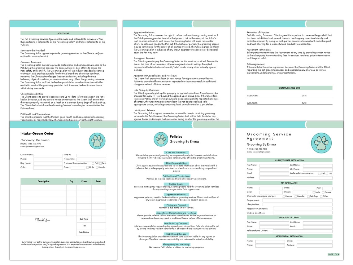 Pet Grooming Agreement Bundle, Pet Grooming Template, Dog Contract ...