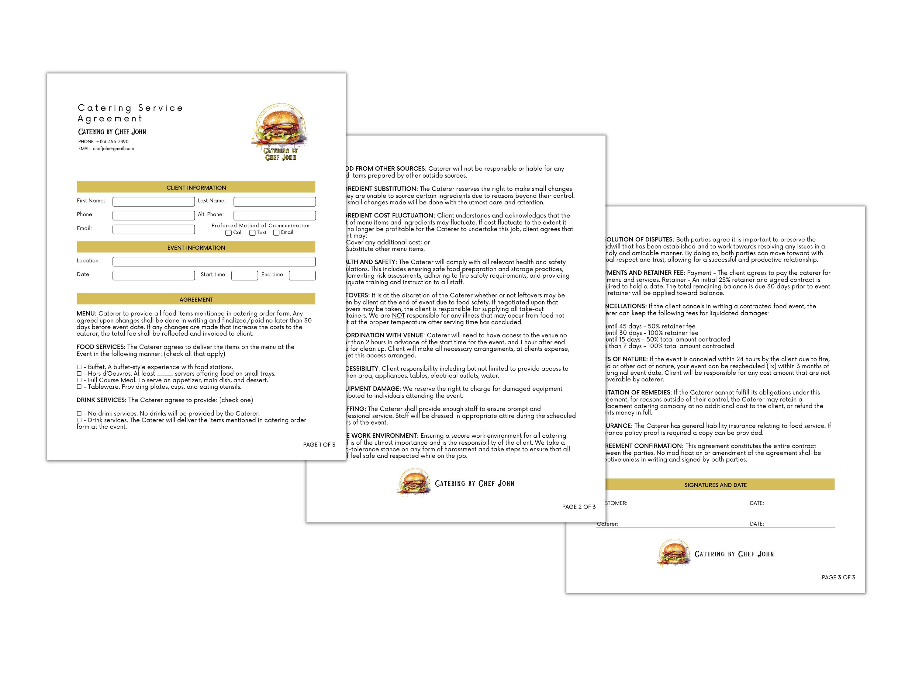 Catering Agreement, Catering Template, Contract Template, Catering ...