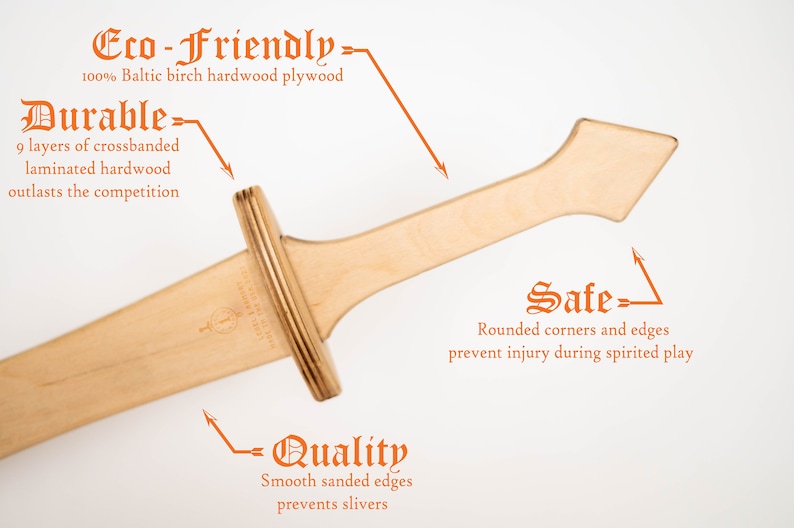Level 1 Armory - Wooden Sword (durable 23 Inch Long 1/2" Baltic Birch ...