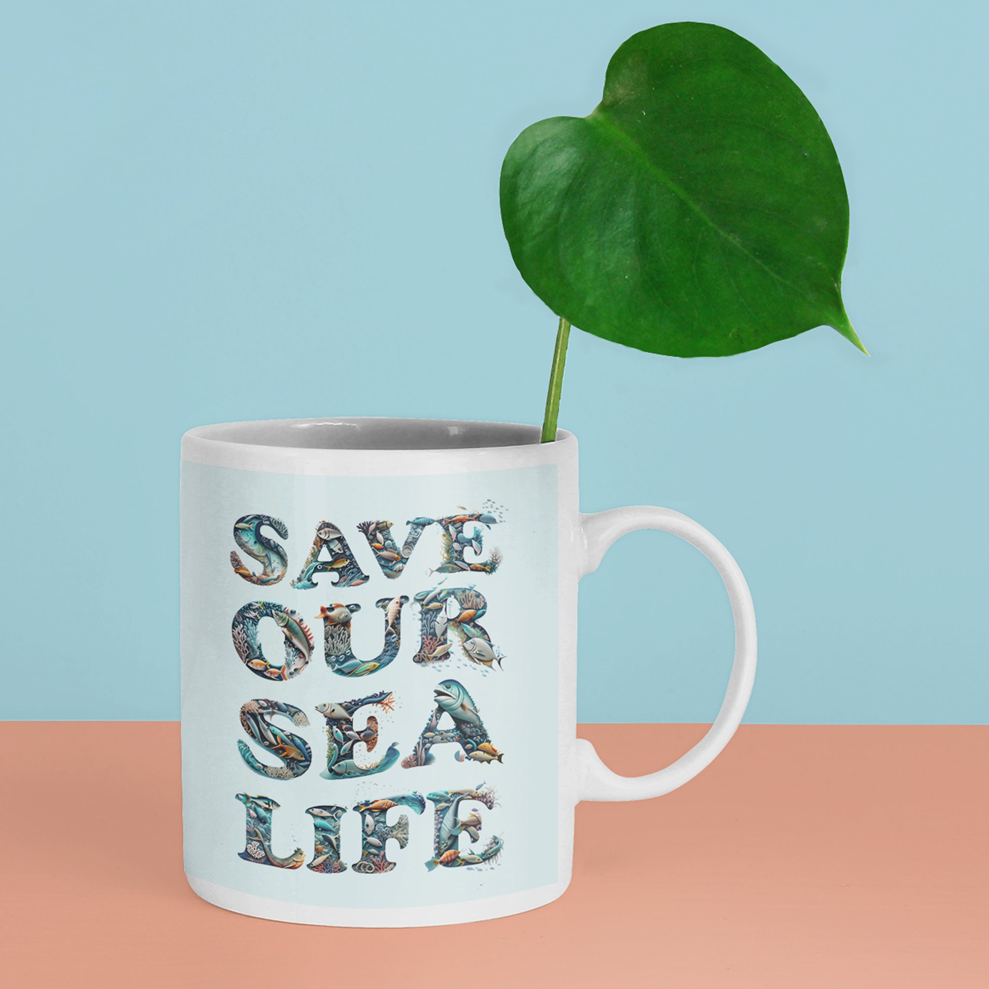 Save Our Sea Life Mug, Eco Message Mug, Pleasing Design, Gift for the ...
